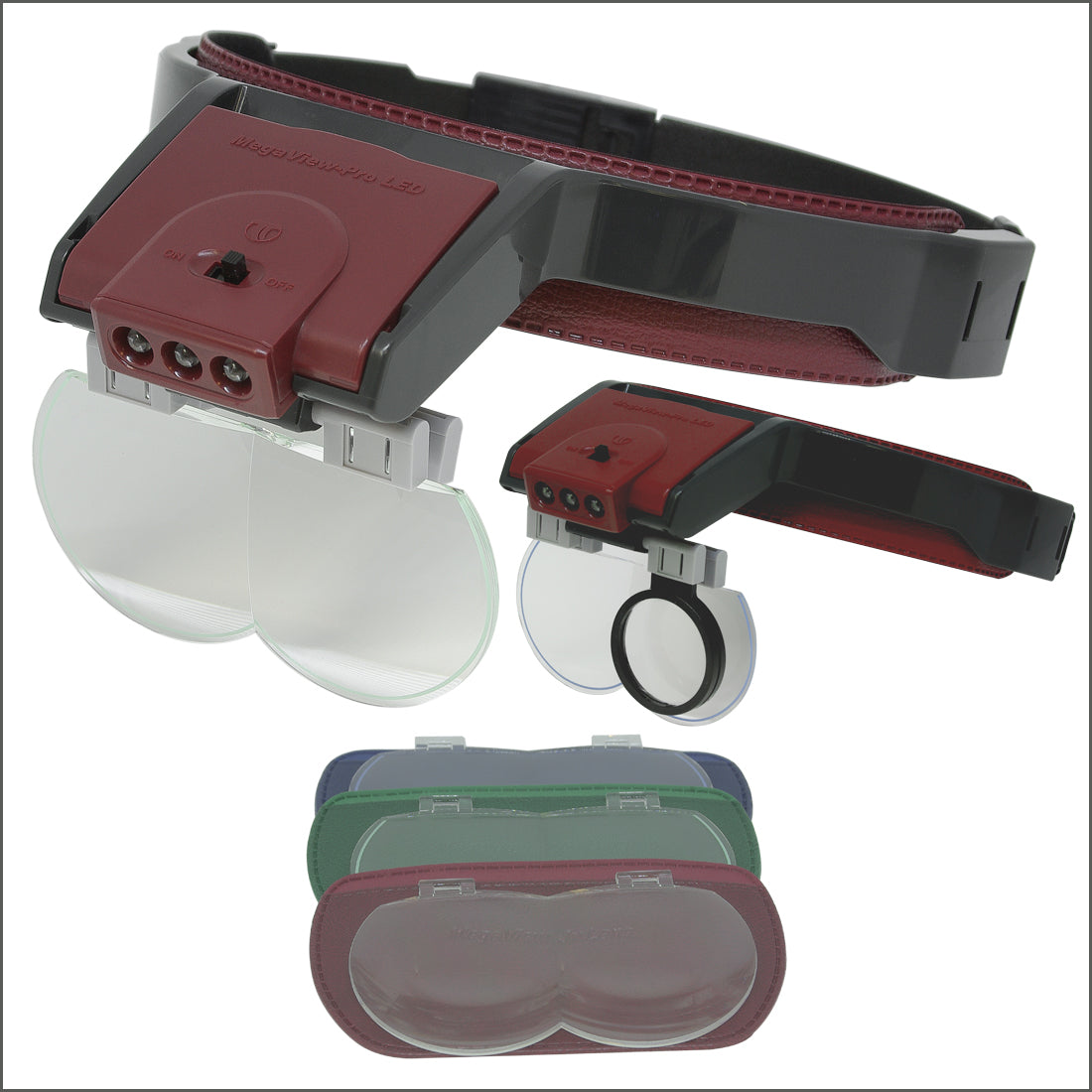MegaView Pro Lighted Magnifier Headset with Three Lenses and single ey ...