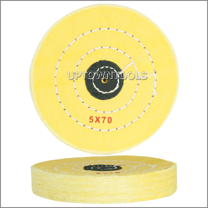 YELLOW BUFFS WITH LEATHER CENTER 5" x 70 ply – uptowntools